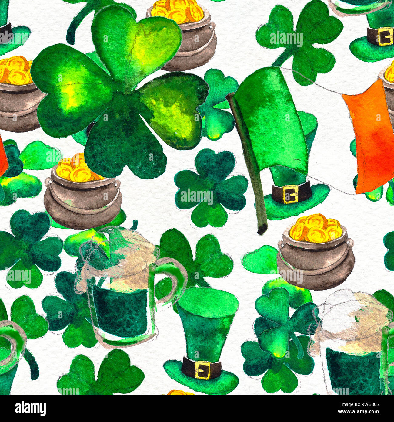 Seamless hand drawn background with St. Patrick's Day symbols Stock ...