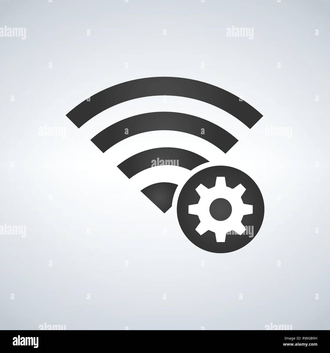 Wifi connection signal icon with gear or settings icon in the circle ...