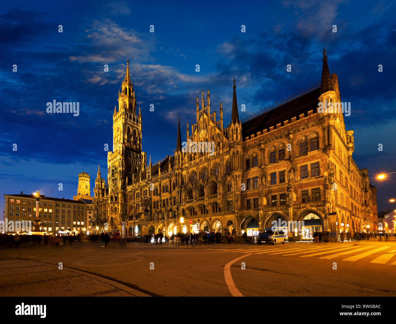 Marienplatz square at night with New Town Hall Neues Rathaus Munich ...