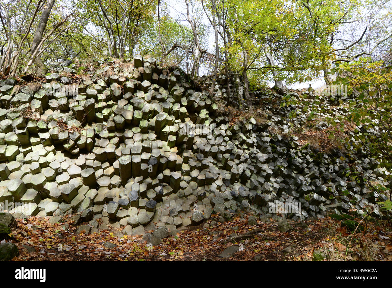 Basalt summit Gangolfsberg in Rhoen, Bavaria, Germany. This basalt ...