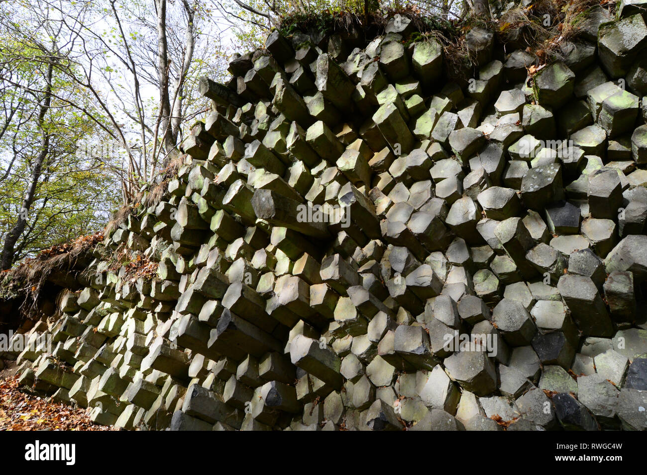 Basalt summit Gangolfsberg in Rhoen, Bavaria, Germany. This basalt ...