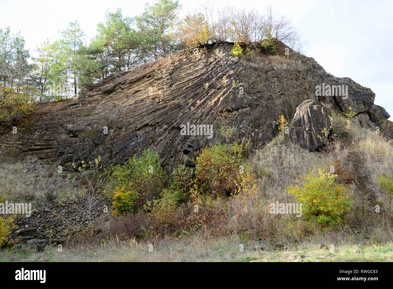 Basalt summit Lindenstumpf in Rhoen, Bavaria, Germany. Structure and ...