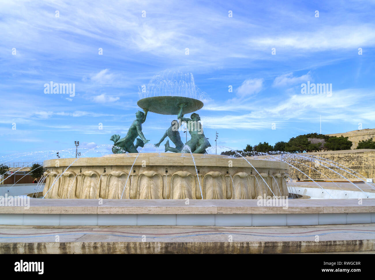 Malta, Floriana: The imposing Triton Fountain, designed by Vincent Apap ...
