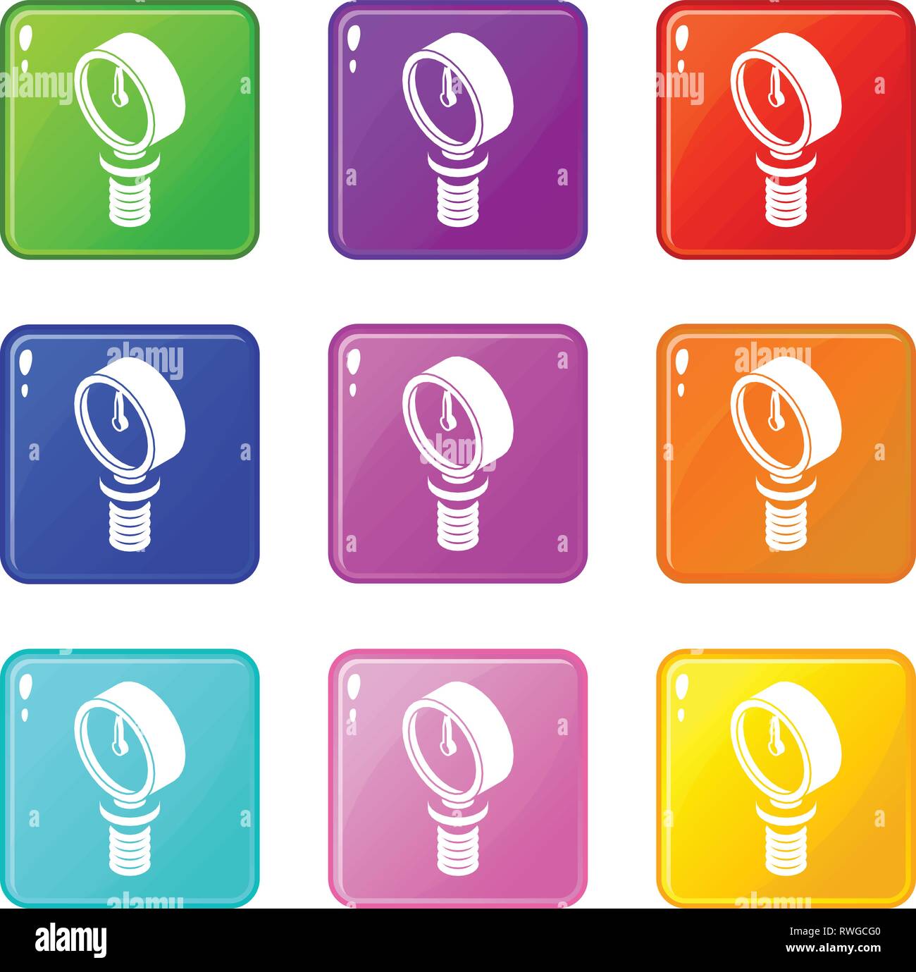 Pressure meter icons set 9 color collection Stock Vector Image & Art ...