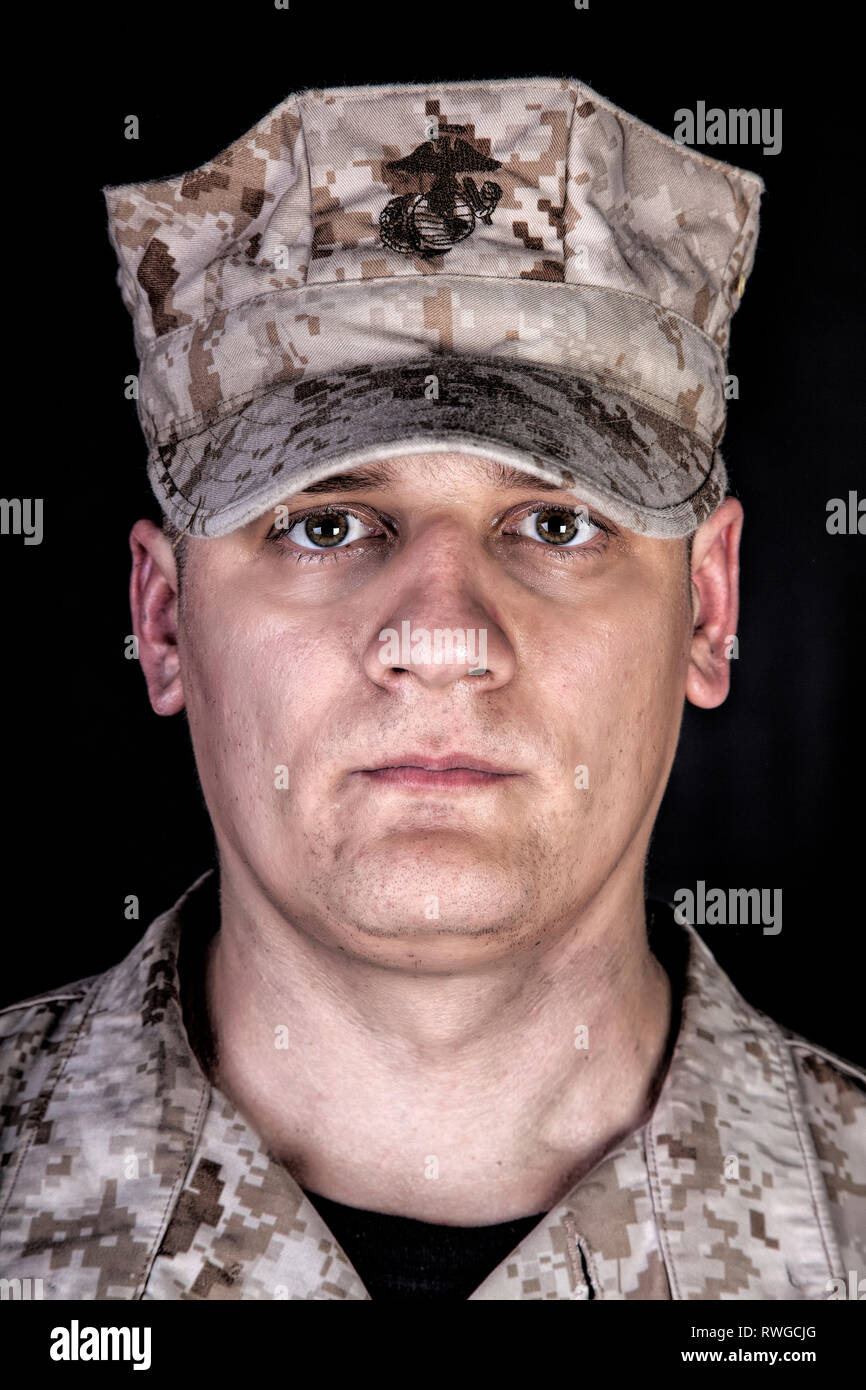 Close-up studio portrait of U.S. Marine in patrol cap Stock Photo - Alamy