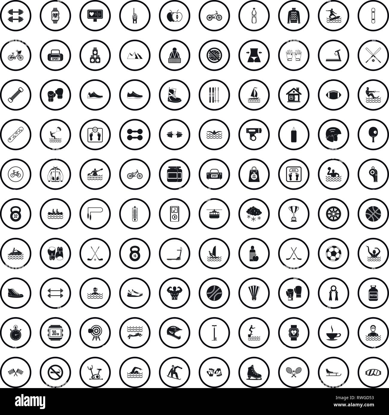 100 physical education icons set, simple style Stock Vector Image & Art ...