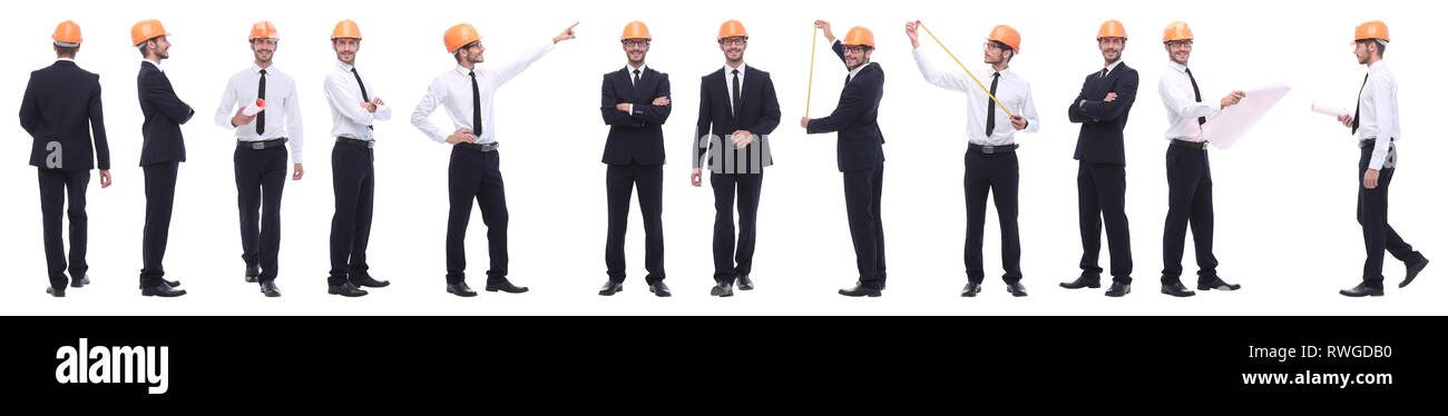 panoramic photo collage engineer architect isolated on white Stock ...