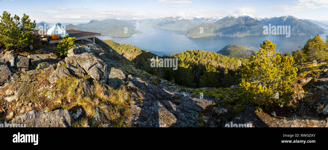 Camping on Leading Peak, Anvil Island, British Columbia, Canada Stock ...