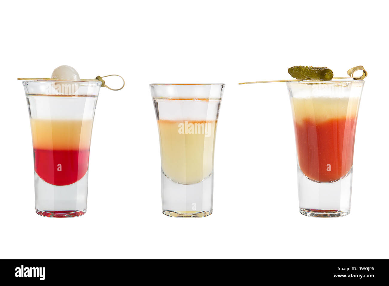 Popular alcohol shots on a white background. Three shots. Isolated ...