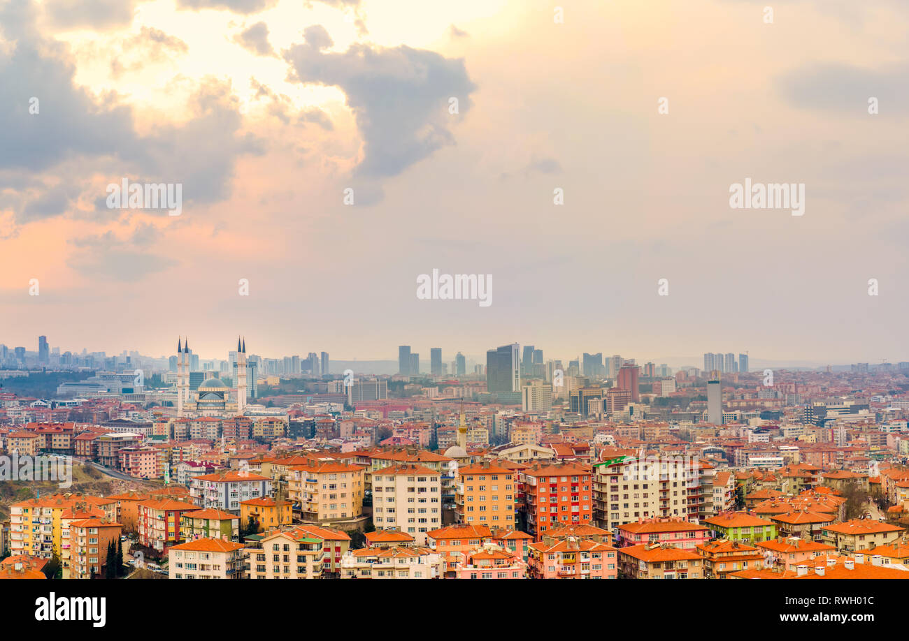 Ankara/Turkey-March 02 2019: Panoramic Ankara view with Kocatepe Mosque ...