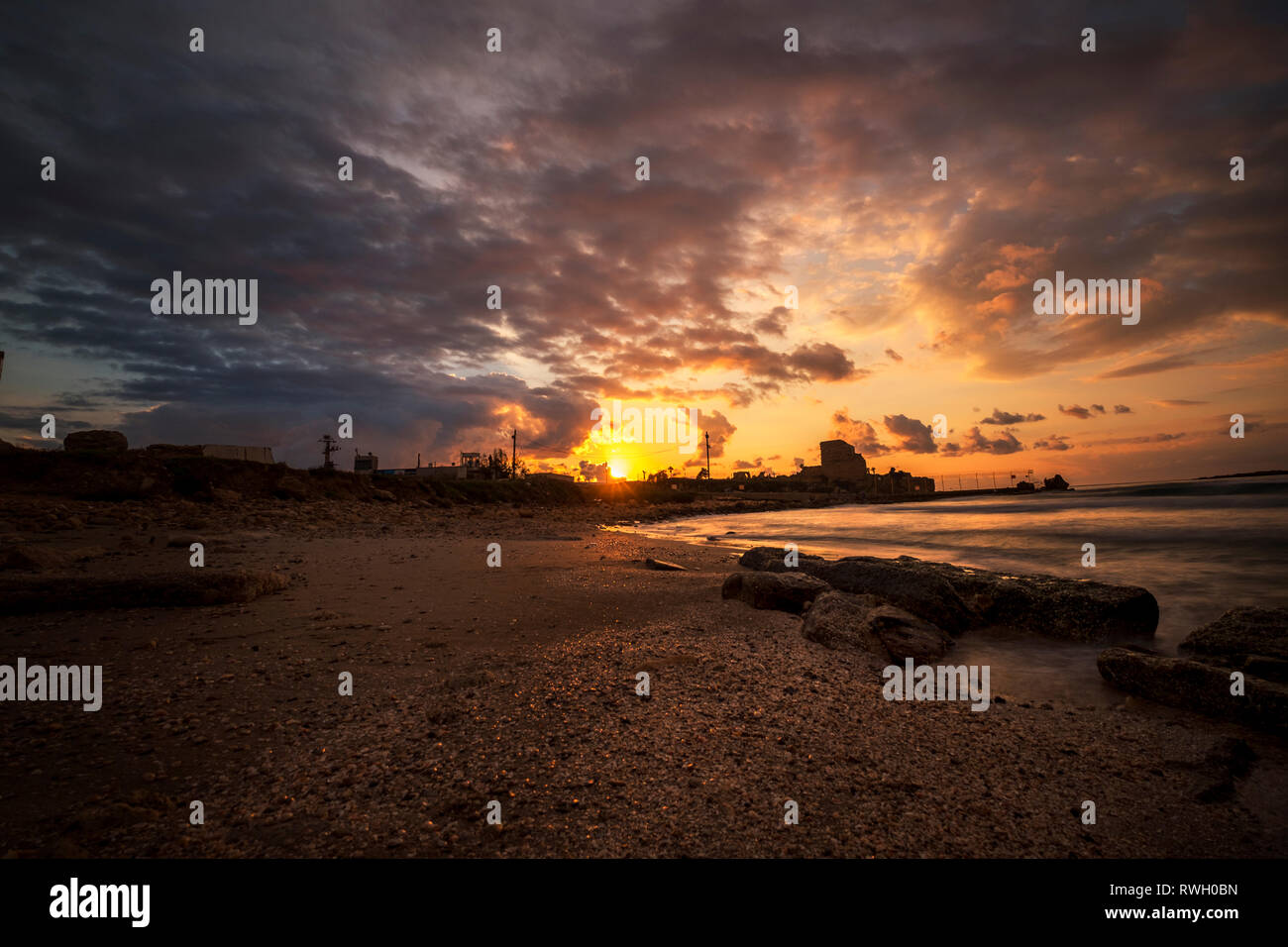 sunset at Atlit beach, Israel Stock Photo - Alamy
