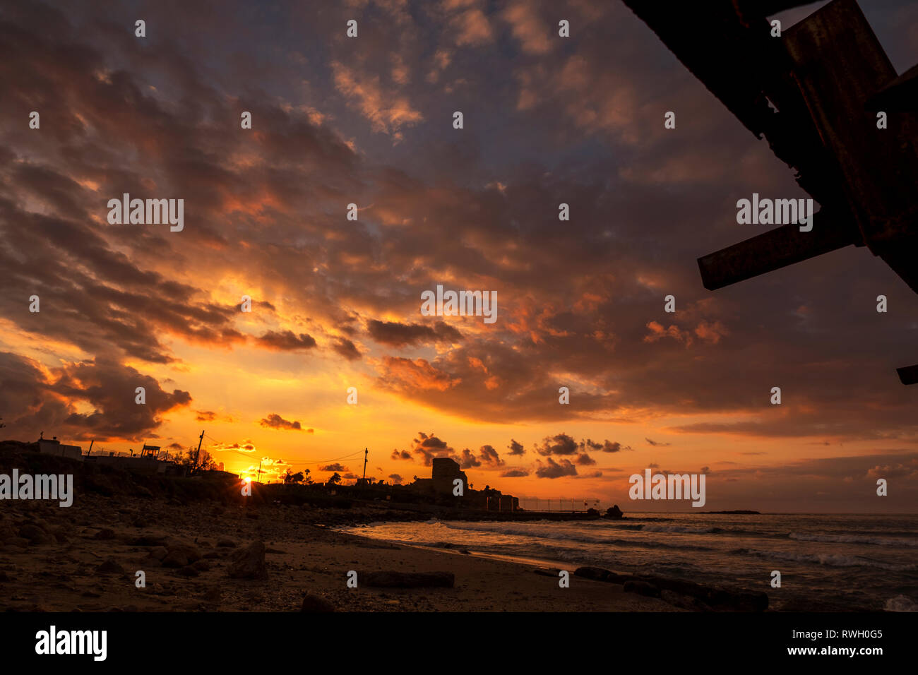 sunset at Atlit beach, Israel Stock Photo - Alamy