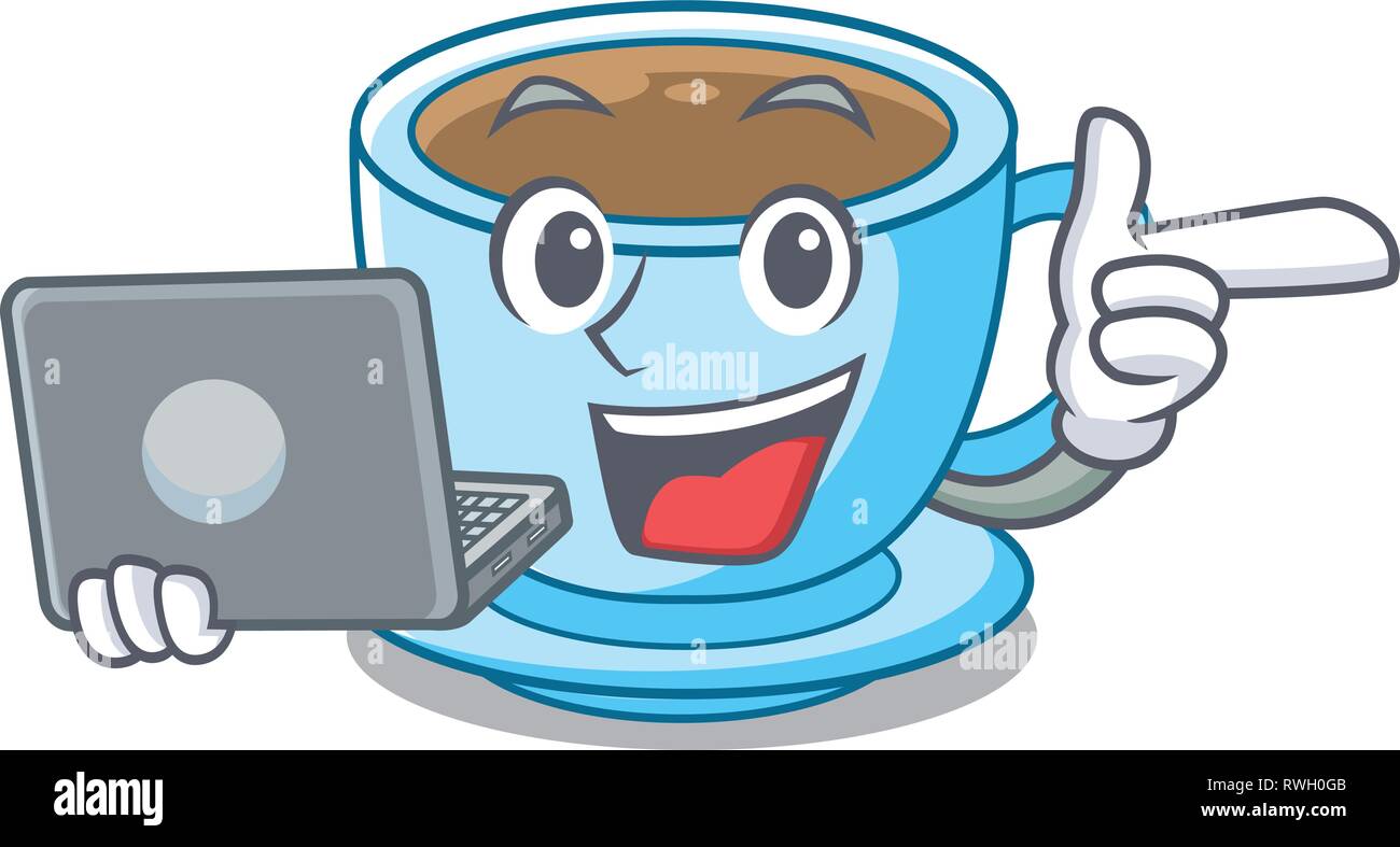 With laptop cup of delicious cartoon milk tea Stock Vector Image & Art ...