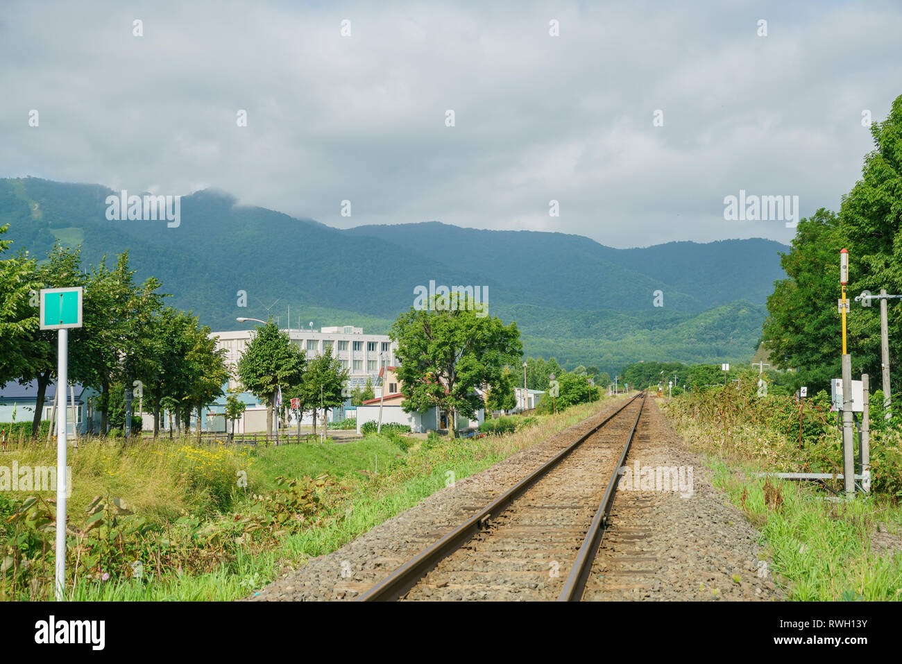 Rural landscape with railroad at Hokkaido, Japan Stock Photo - Alamy