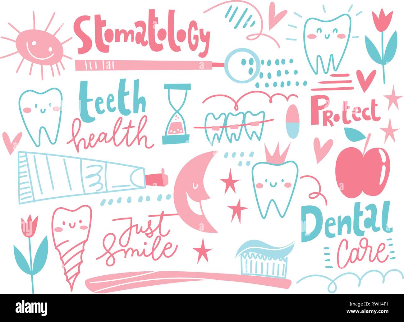 Stomatology pattern with cute symbols and tooth Stock Vector Image ...