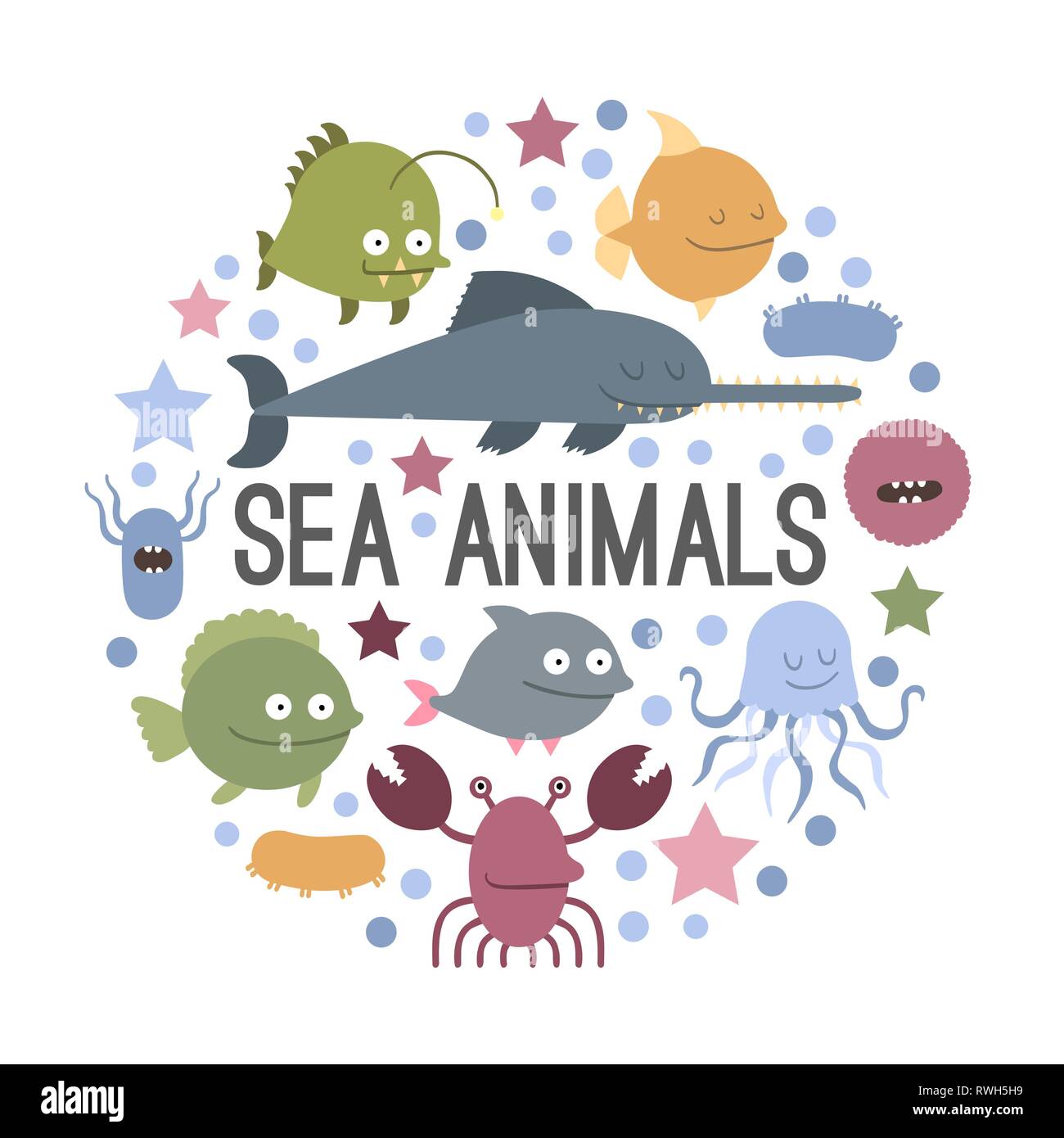 Vector. Set of sea life animals. Flat style Stock Vector Image & Art ...