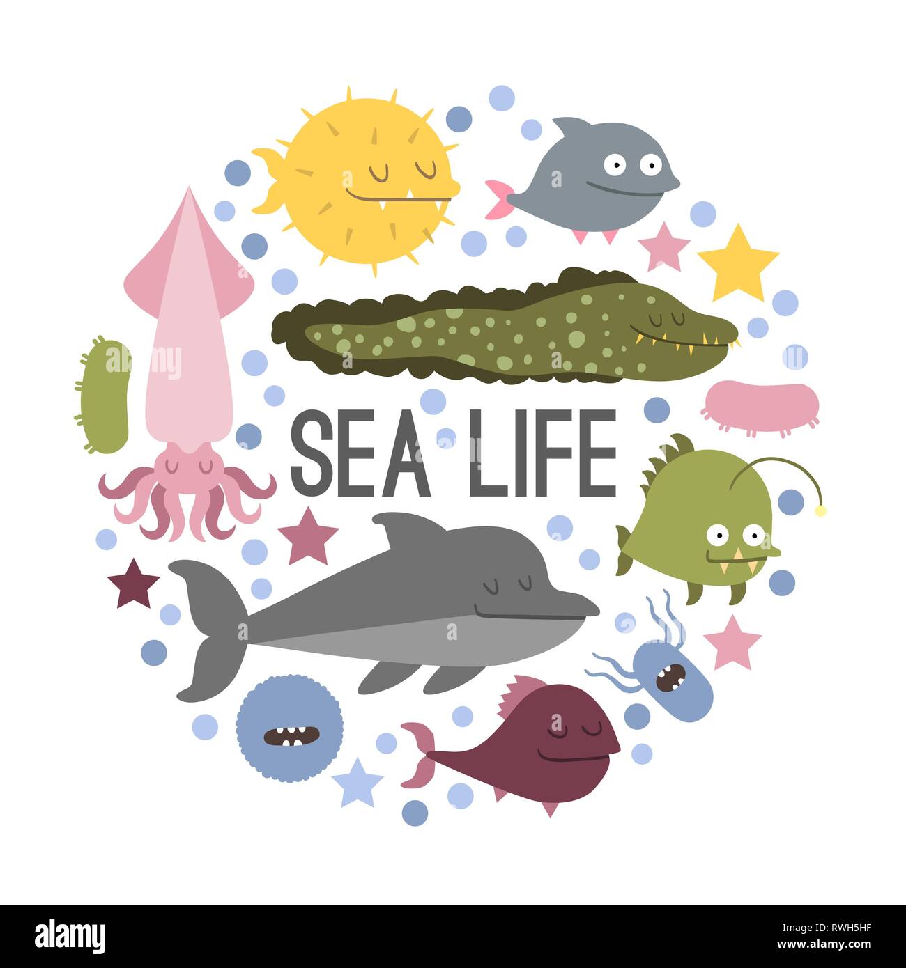 Vector. Set of sea life animals. Flat style Stock Vector Image & Art ...
