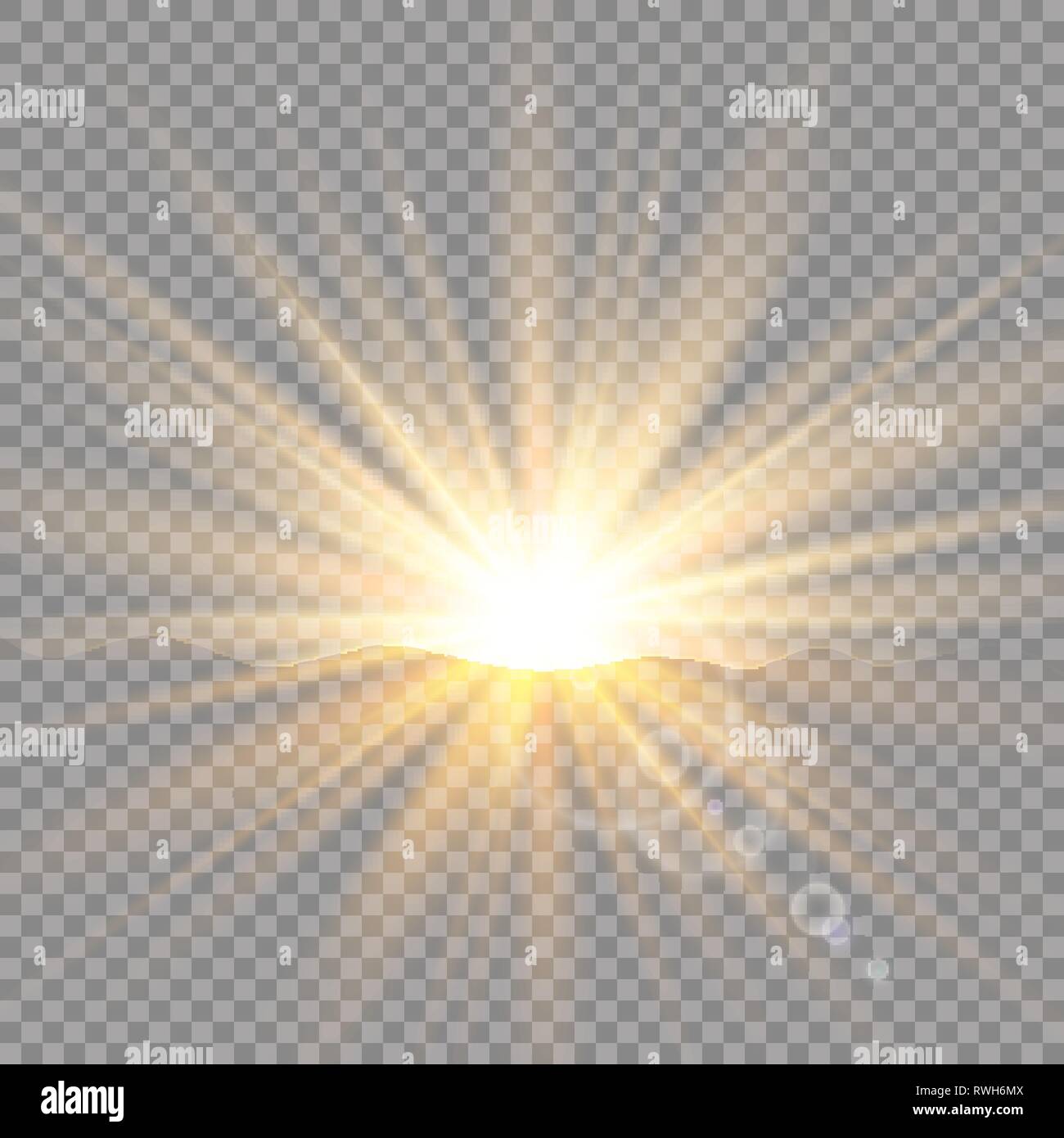 Sunrise over the mountains, dawn. Vector transparent sunlight. Special ...