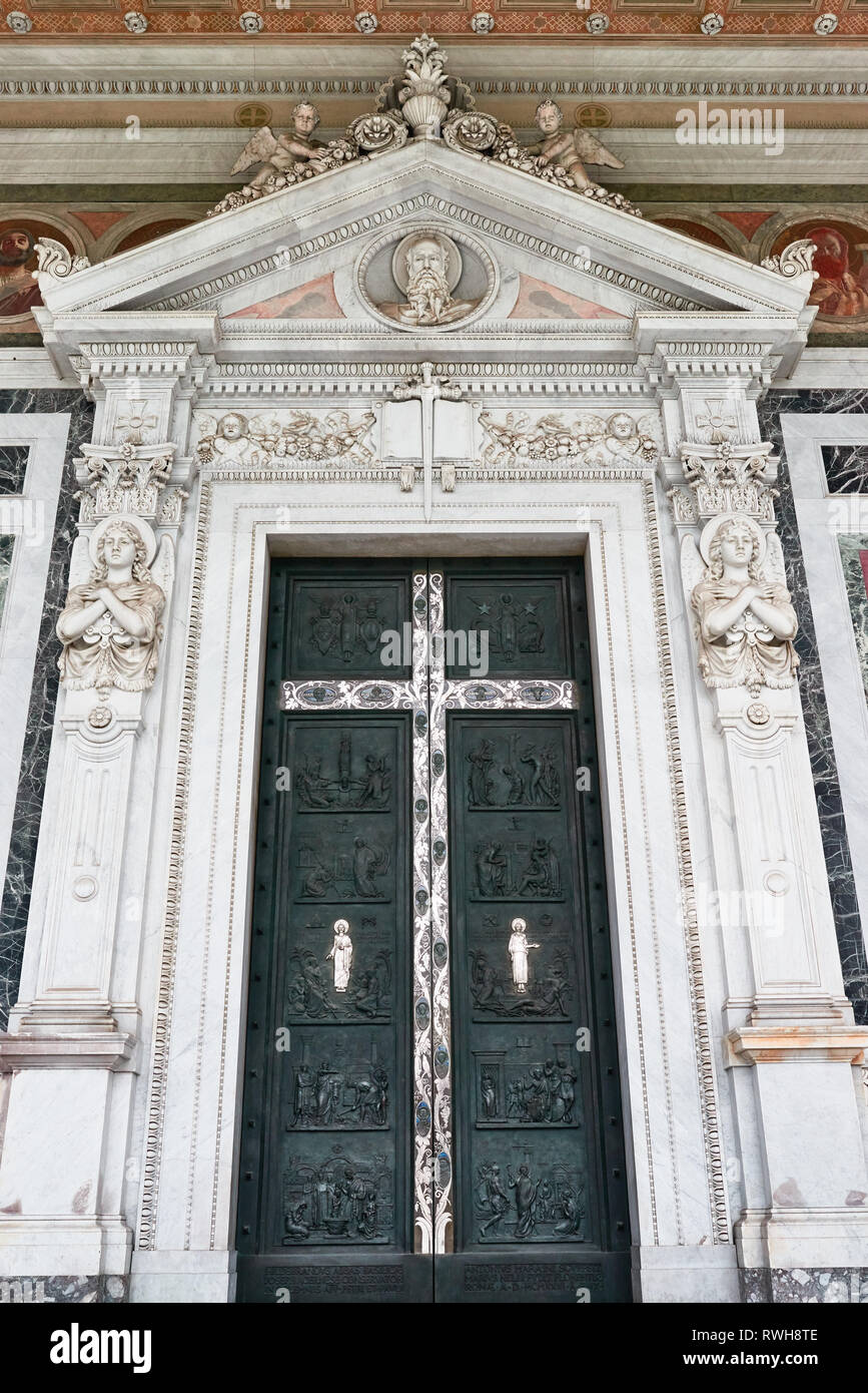 Rome, door of the Papal Basilica of St. Paul outside the Walls Stock ...