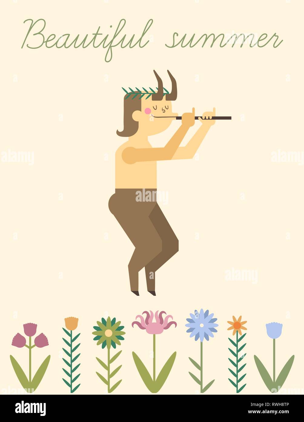 Cute hand drawn vector banner with flowers and faun in flat style ...
