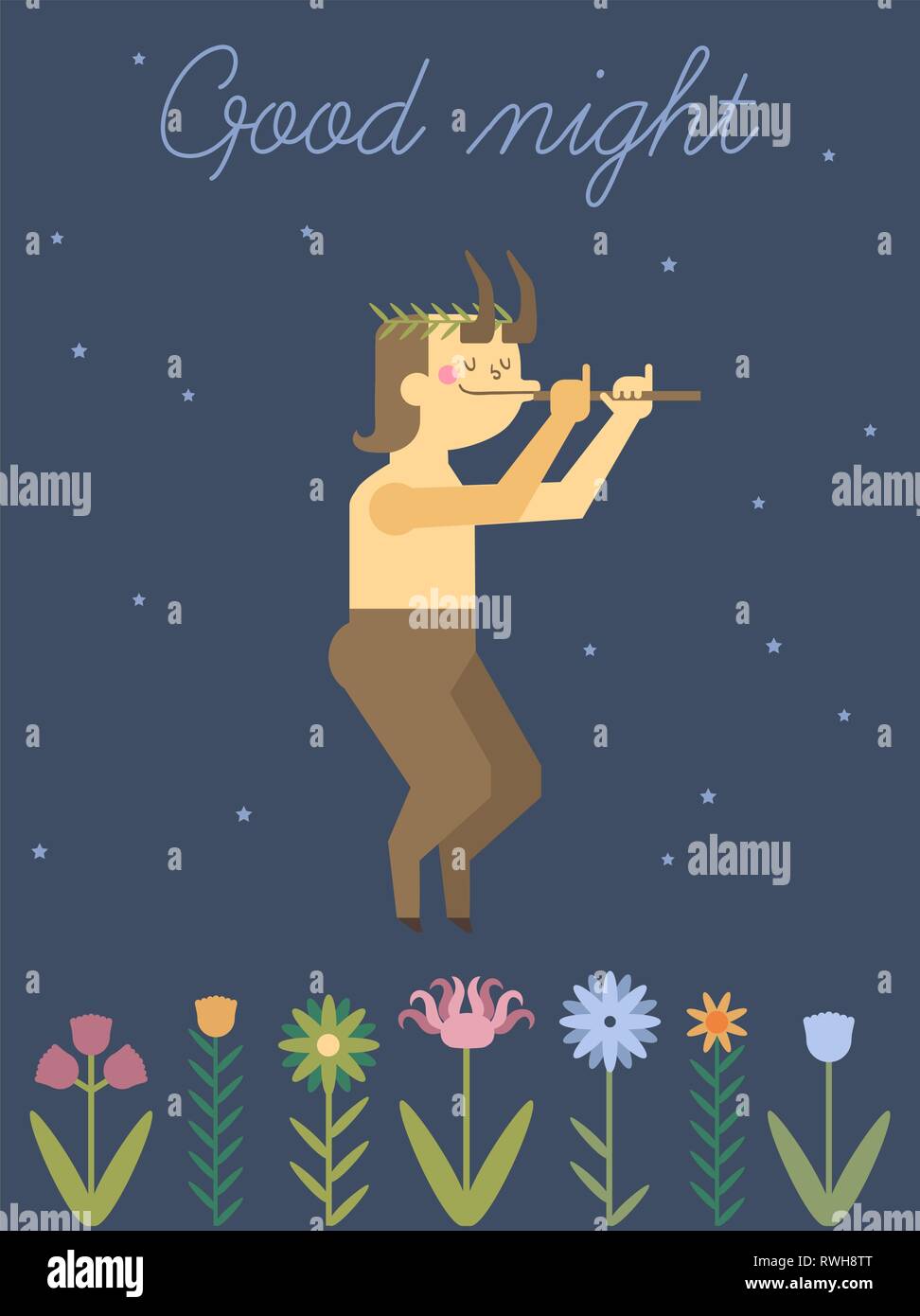 Cute hand drawn vector banner with flowers and faun in flat style ...