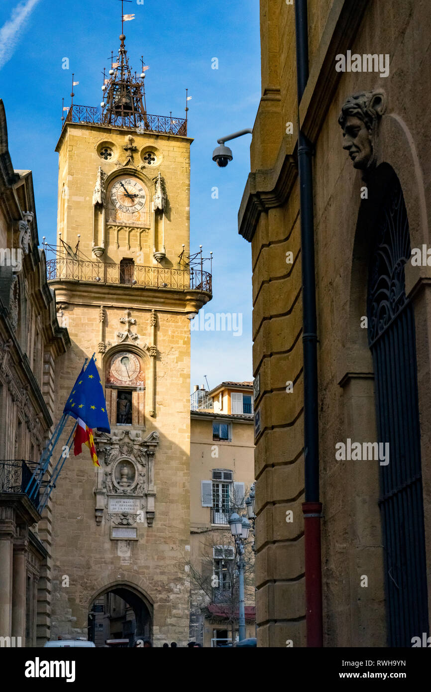 Bouches-du-Rhone (13). Aix en Provence. Facade of the Town Hall and its ...