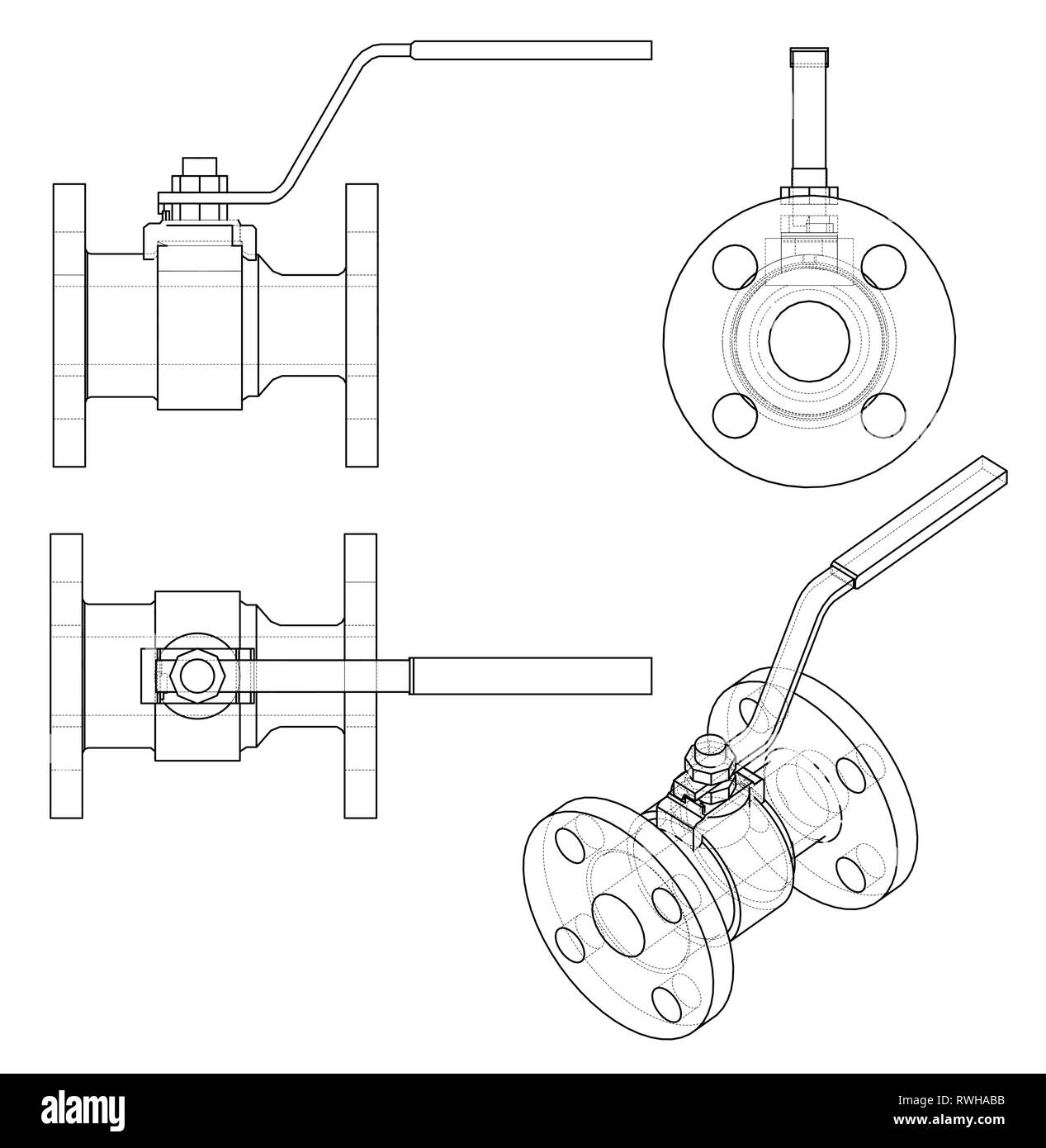 Industrial valve outline. Vector rendering of 3d Stock Vector Image ...