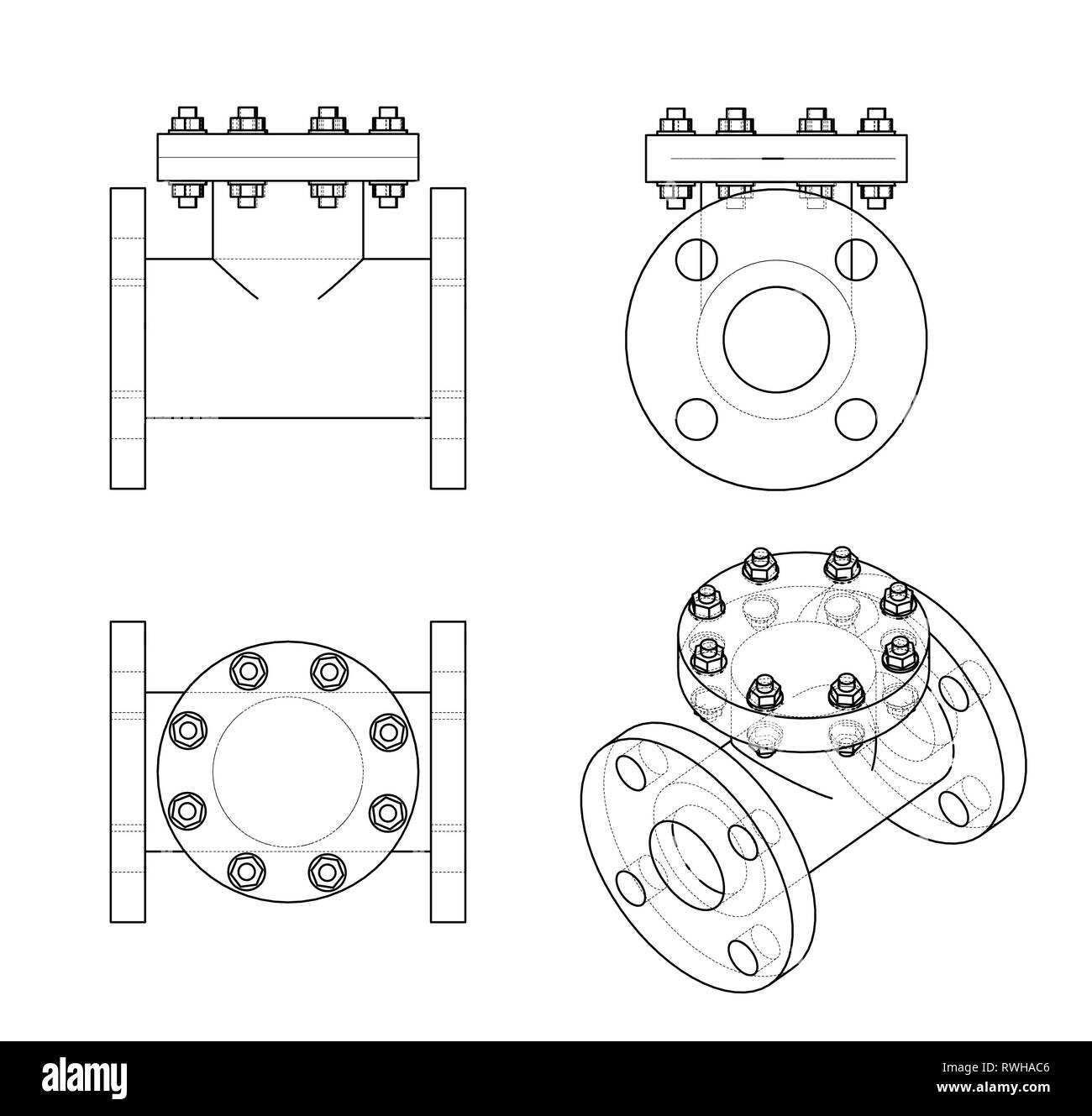 Industrial valve outline. Vector rendering of 3d Stock Vector Image ...