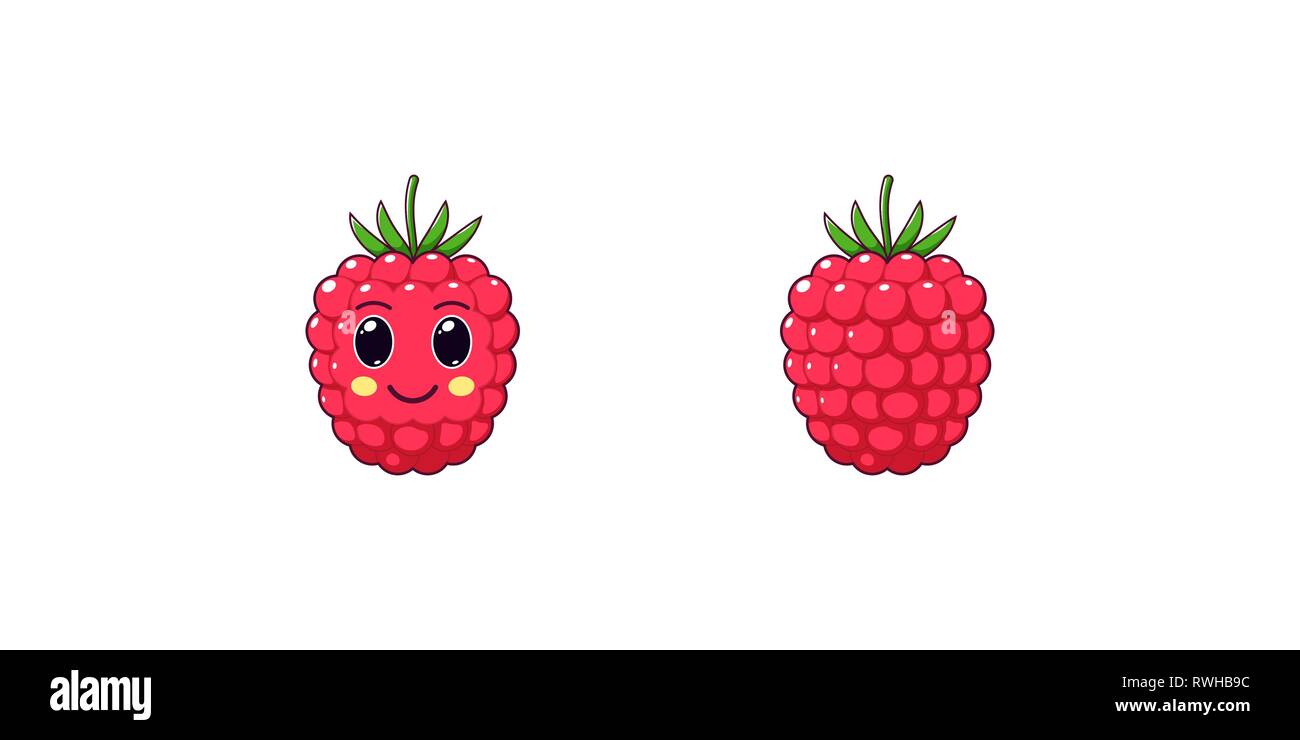 Cute Kawaii Raspberry, Cartoon Ripe Fruit. Vector illustration of ...