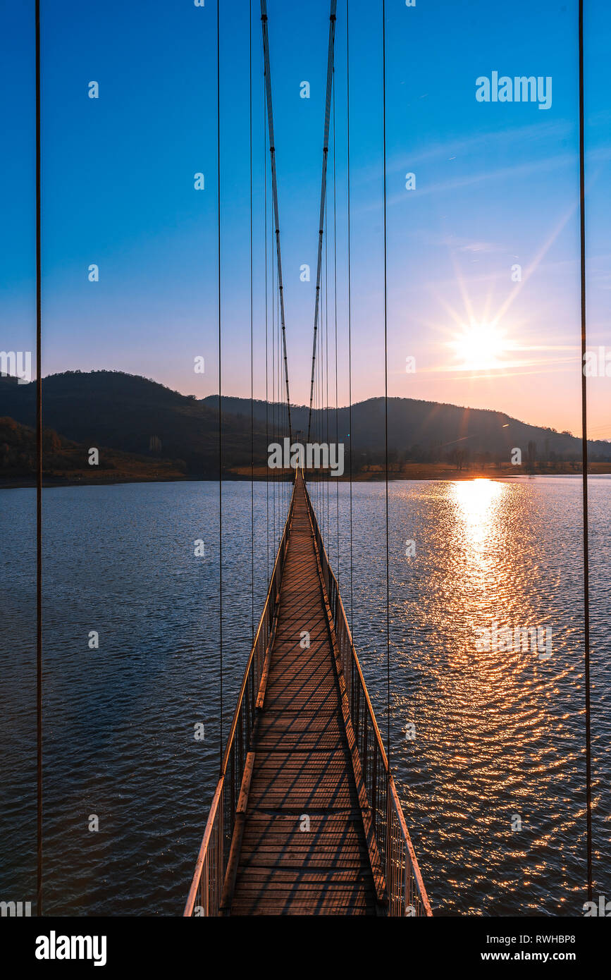 The longest suspension bridge in Bulgaria over Studen Kladenez dam with ...