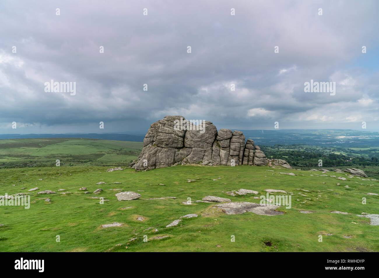 Haytor or Haytor Rocks is a granite tor on Dartmoor in Devon Stock ...