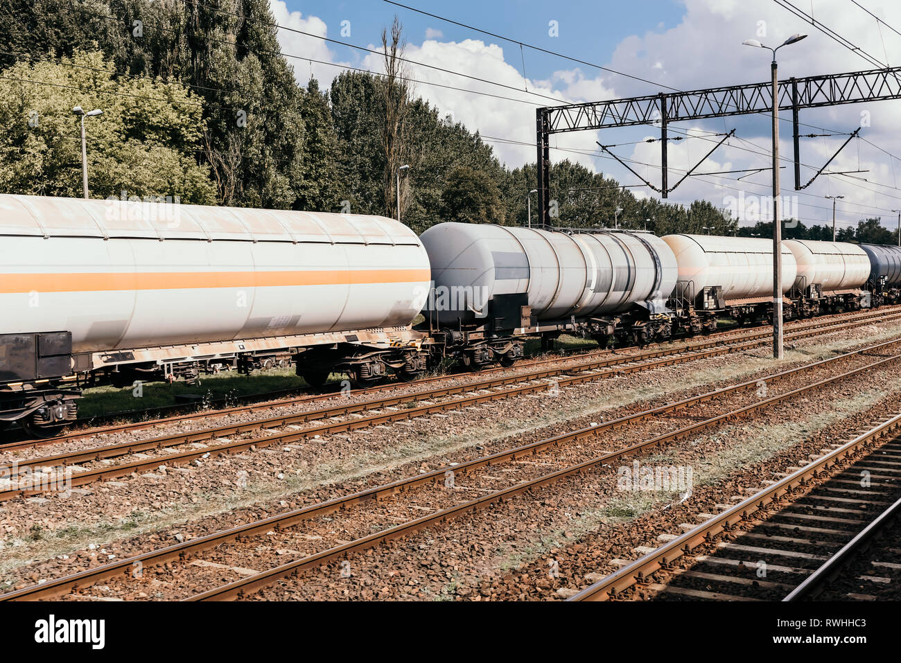 Cistern cargo with gas or oil transportation by railroad Stock Photo ...