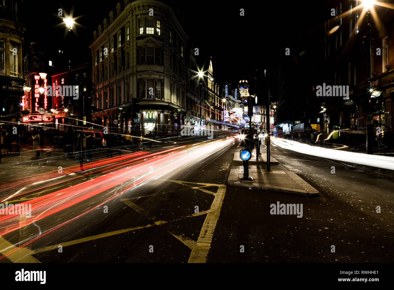 Light trail shot at Piccadilly Circus, London Stock Photo - Alamy