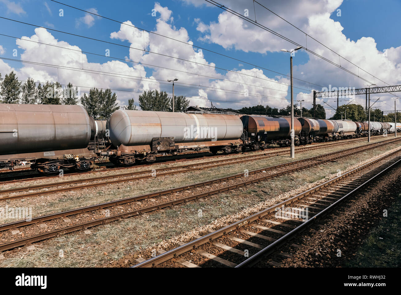 Cistern cargo with gas or oil transportation by railroad Stock Photo ...
