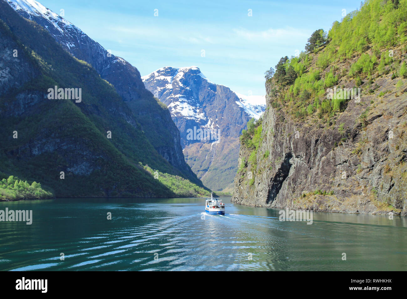 Ferry boat sailing on the fjord,Norway. Majestic landscape and nature ...