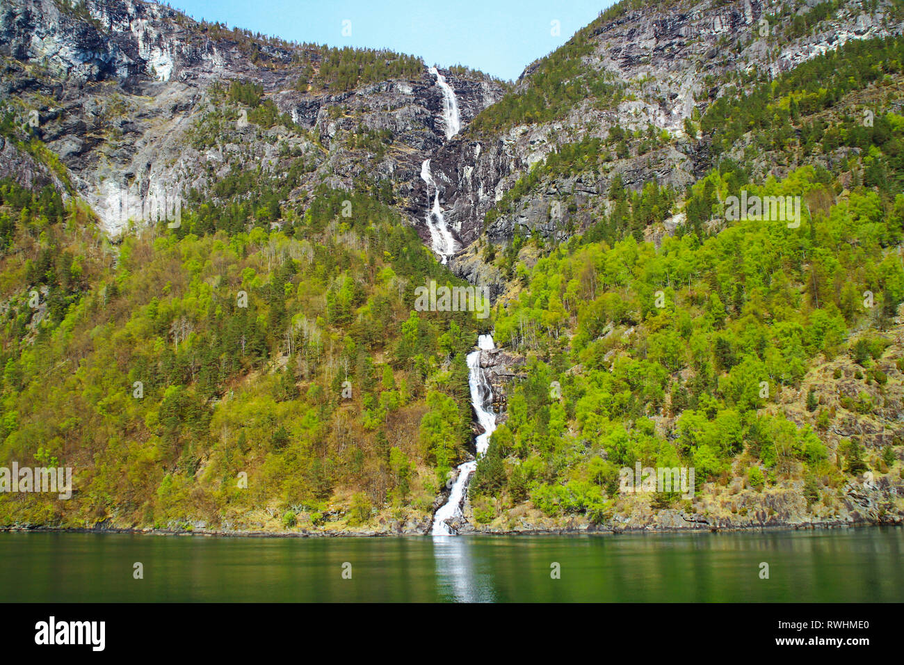 Waterfalls into fjord in Norway Stock Photo - Alamy