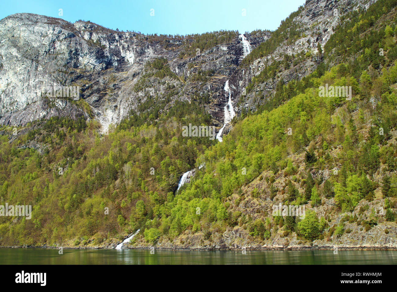Waterfalls into fjord in Norway Stock Photo - Alamy