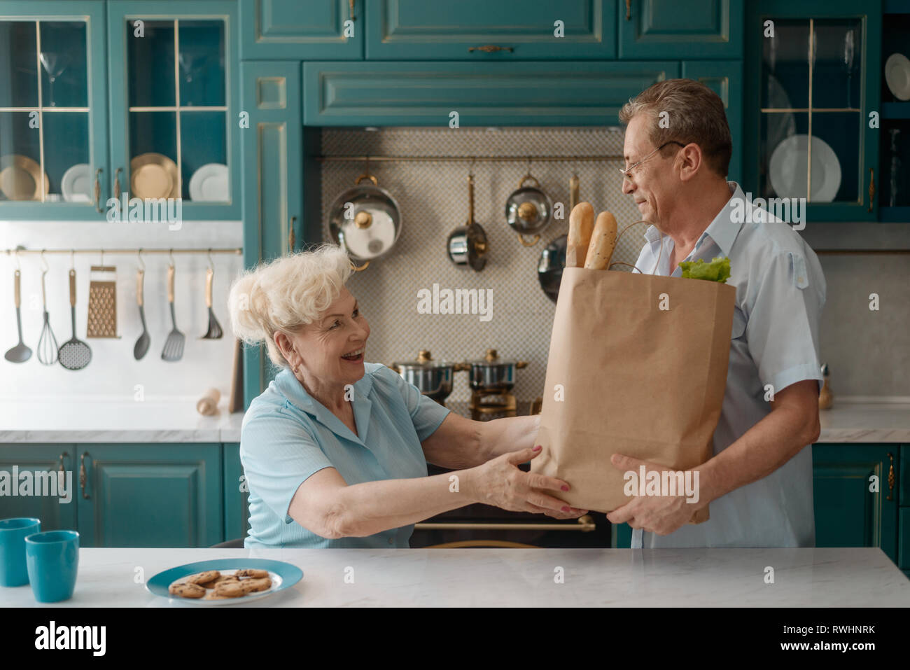 Husband brought food from store Stock Photo - Alamy