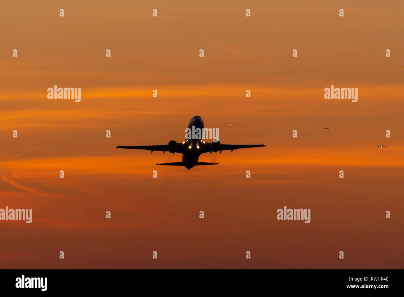 Jet plane airliner taking off from London Heathrow Airport, UK, at ...