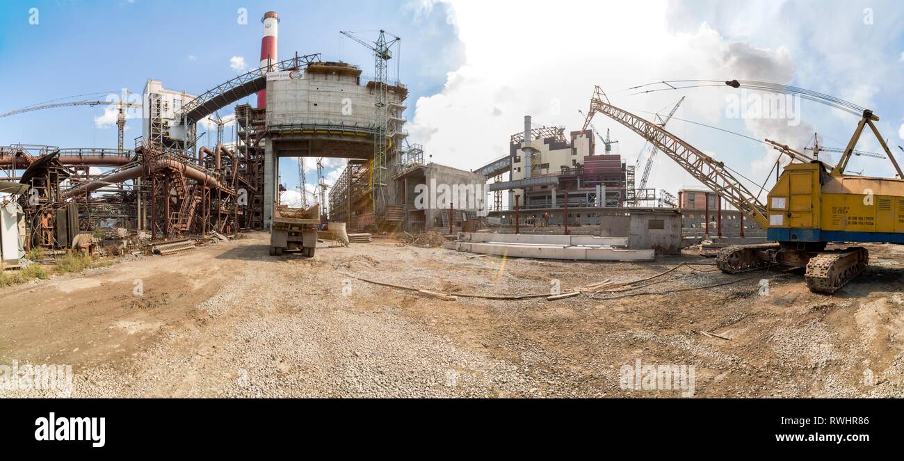 landscape, panorama, view of factory slums with metal hulls and ...