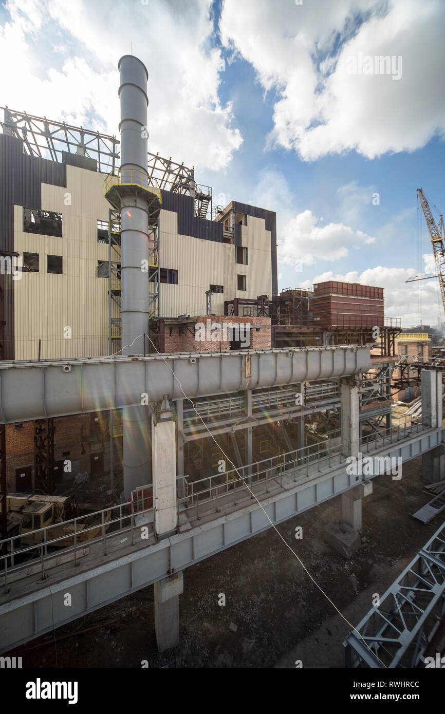 landscape, panorama, view of factory slums with metal hulls and ...