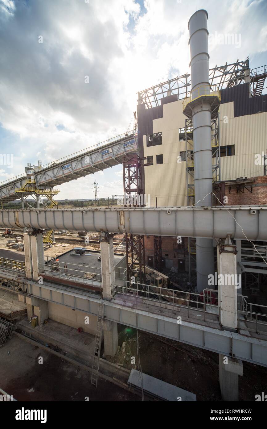 landscape, panorama, view of factory slums with metal hulls and ...