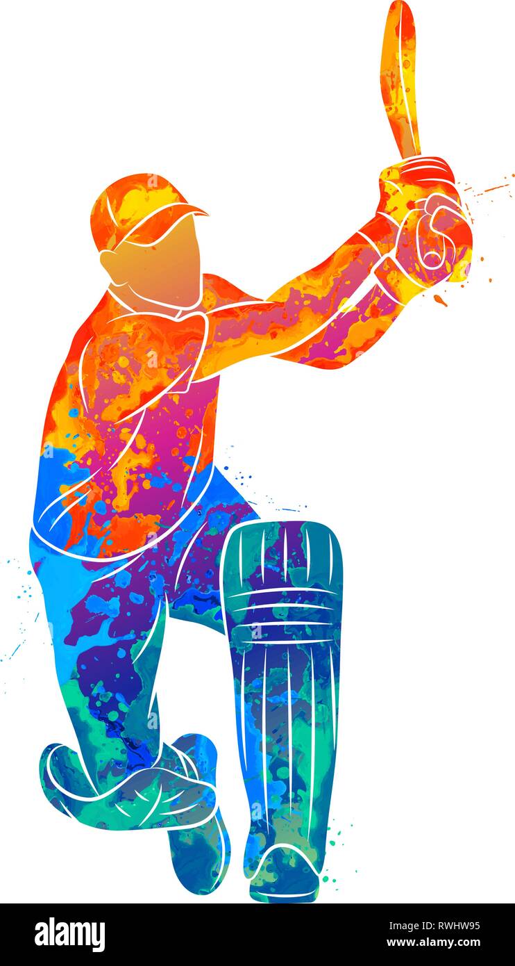 Abstract batsman playing cricket from splash of watercolors Stock ...