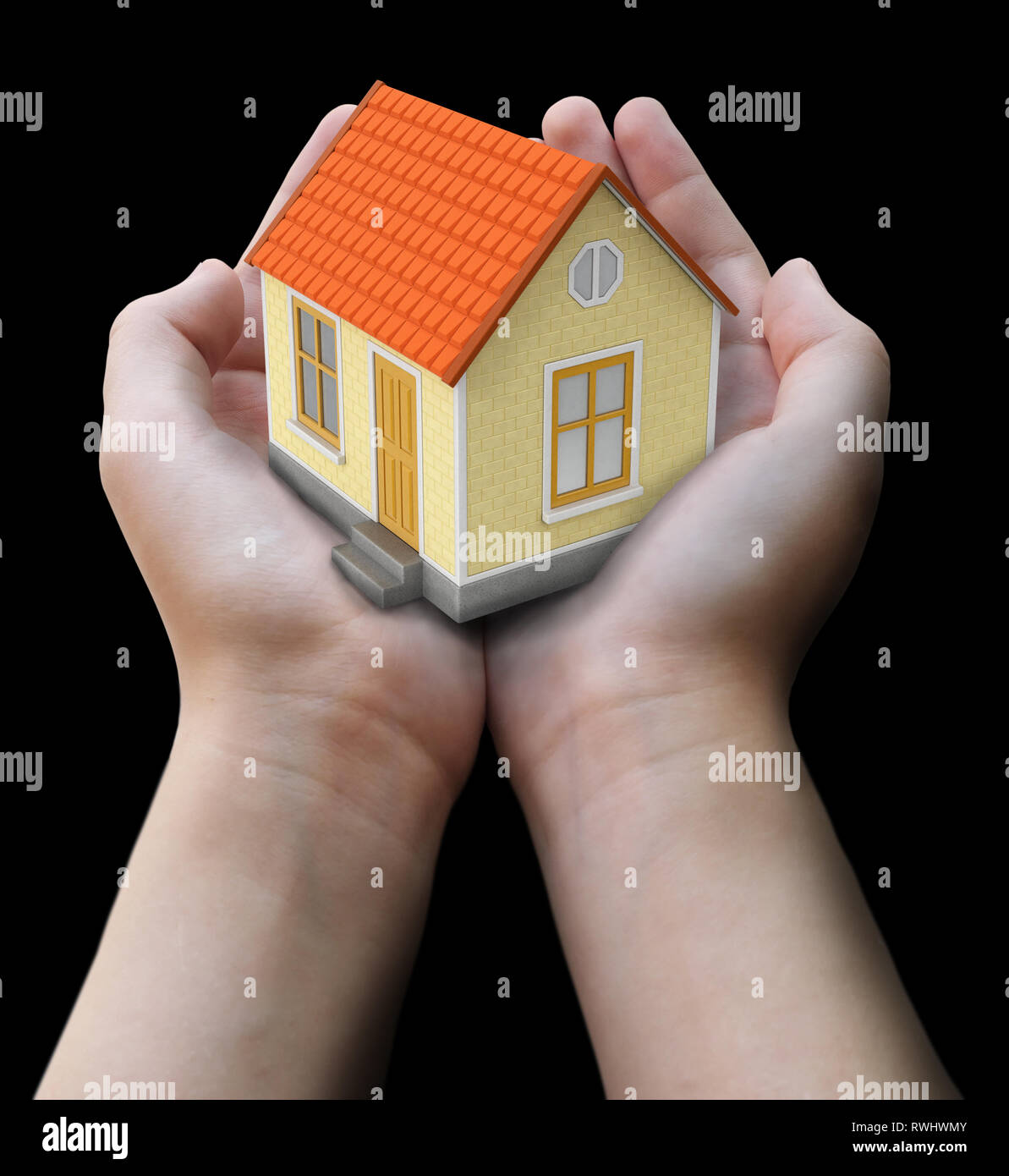 House in hands. Image with clipping path Stock Photo - Alamy