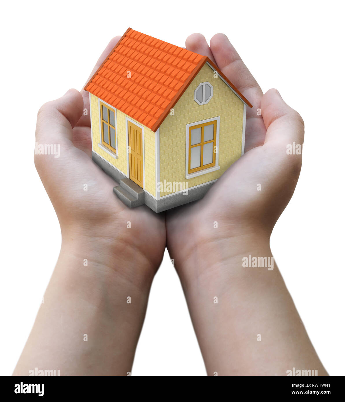 House in hands. Image with clipping path Stock Photo - Alamy
