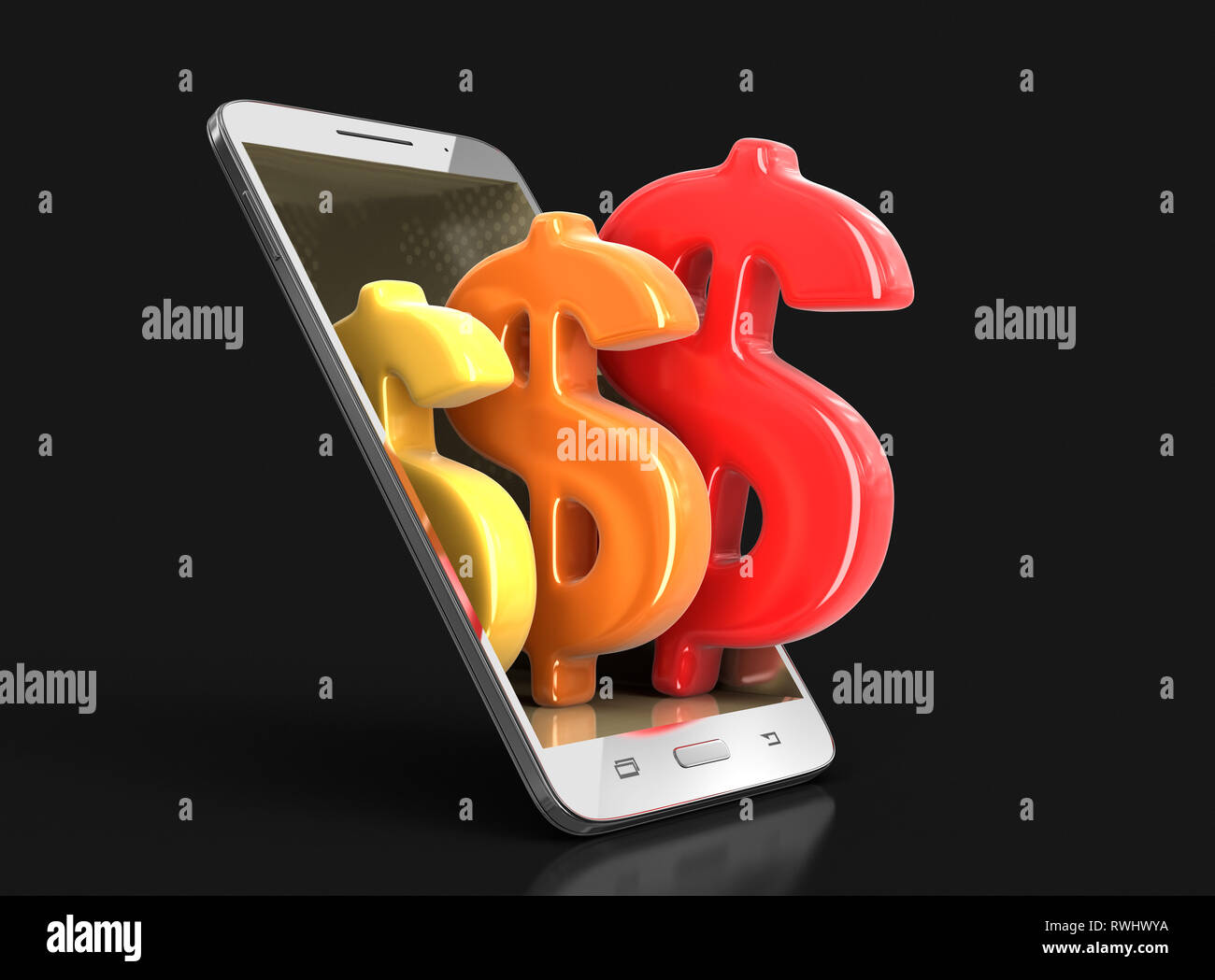 Touchscreen smartphone with dollar sign. Image with clipping path Stock ...