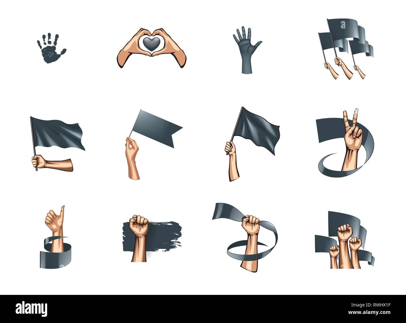 black flag and hand on white background. Vector illustration Stock ...