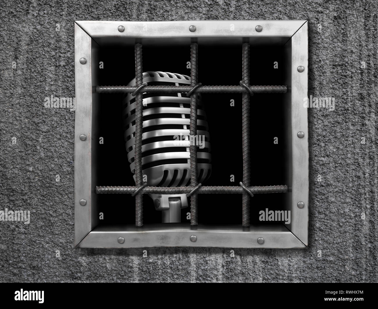 Microphone behind fence Stock Photo - Alamy