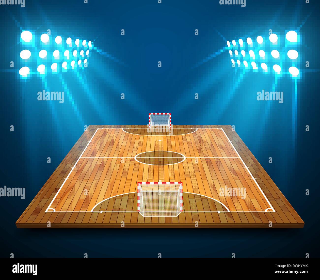 An illustration of hardwood perspective Futsal court or field with ...