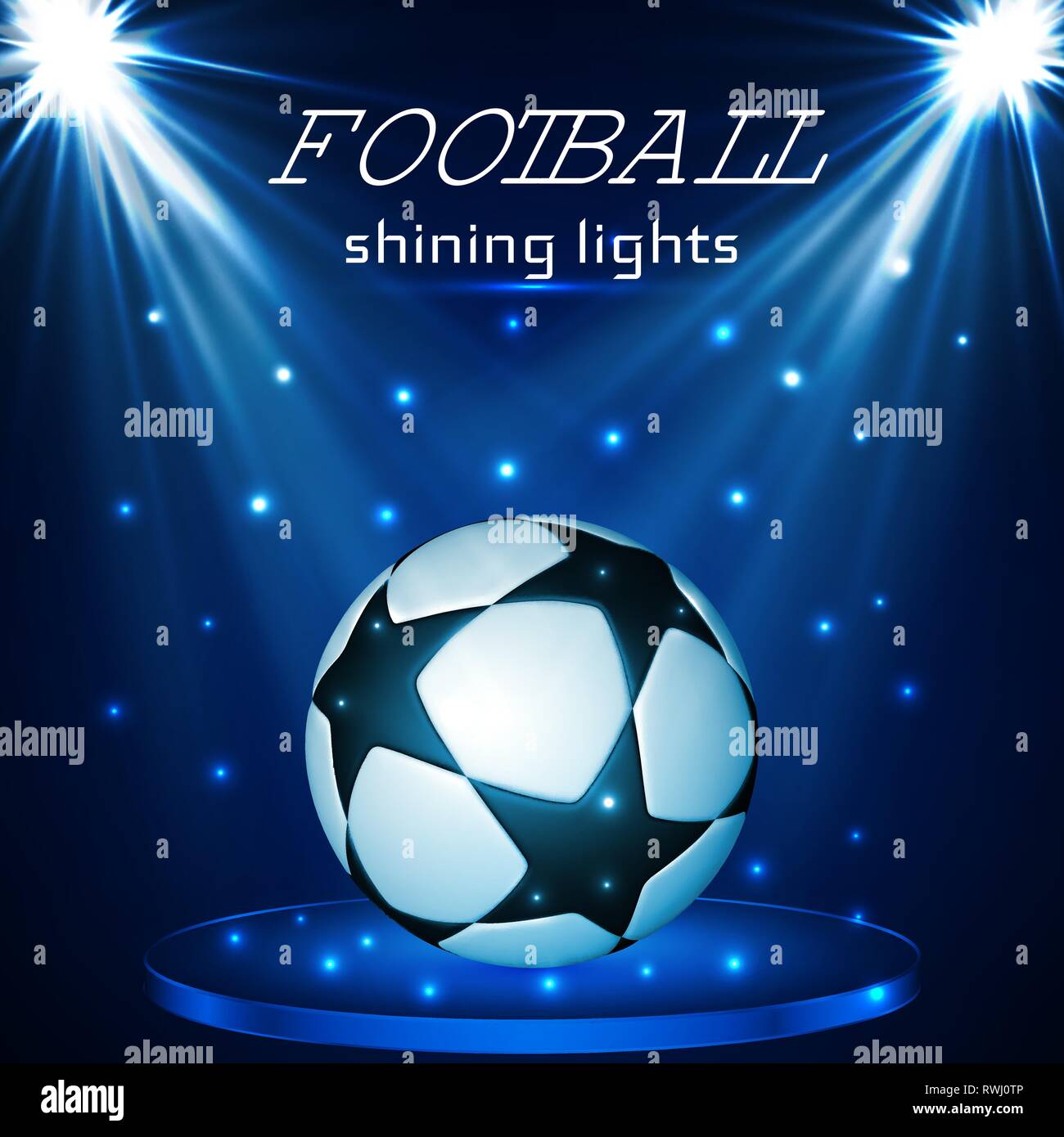 Football ball, soccer ball on blue background in the light of ...